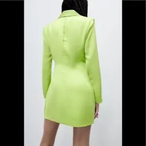 Zara | Dresses | Zara Satin Effect Shoulder Pad Dress Lime Green | Poshmark